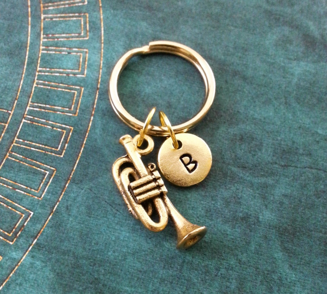 Trumpet Keychain SMALL Gold Trumpet Keyring Custom Keyring Personalized ...