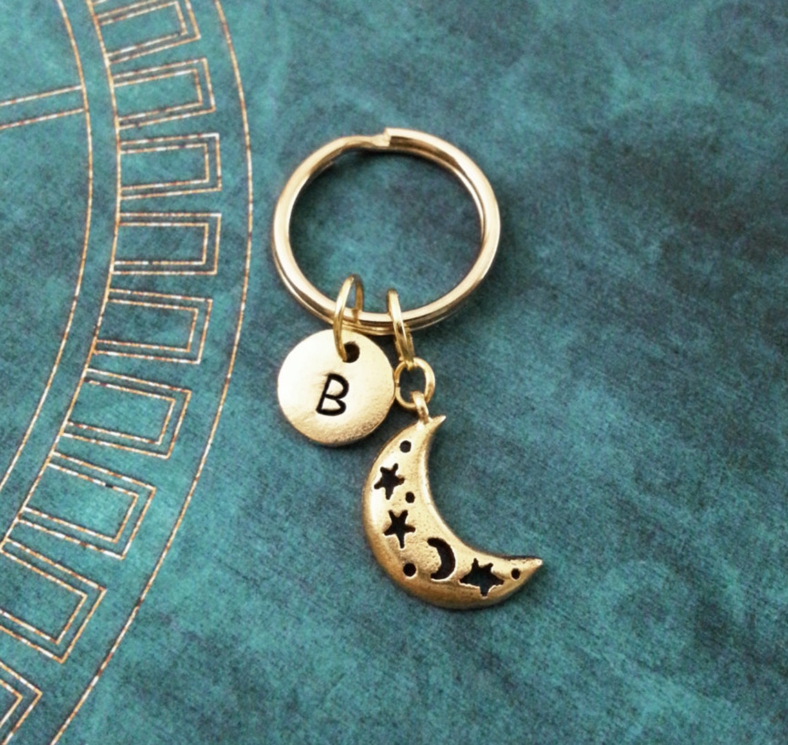 Moon Keychain VERY SMALL Half Moon Keyring Personalized | Etsy