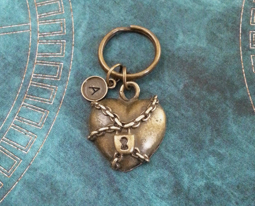 Heart Keychain Locked Heart Keyring Personalized Keychain | Etsy