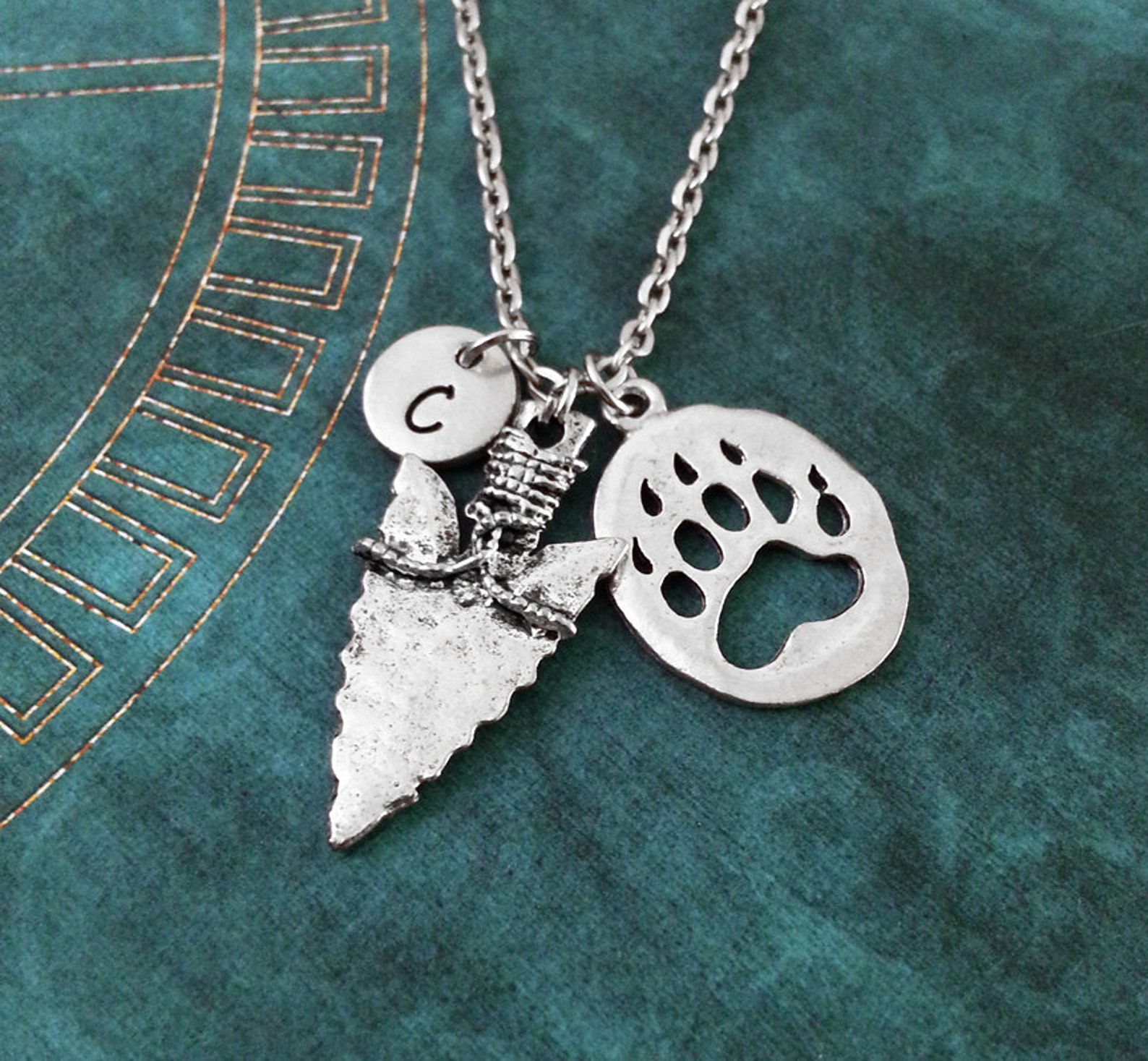 Arrowhead Keychain Bear Print Necklace Personalized - Etsy