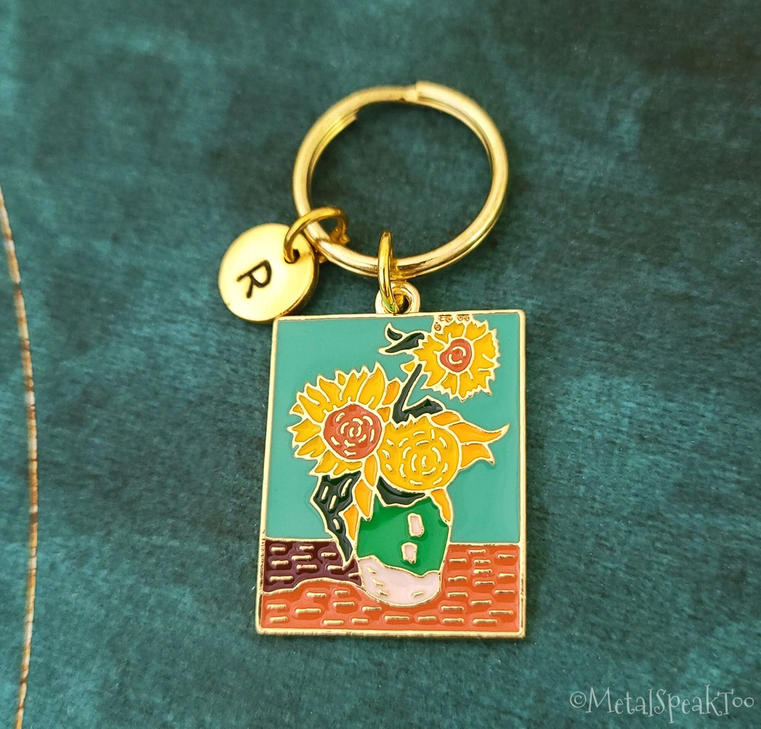 Sunflower Keychain SMALL Van Gogh Sunflowers Keyring Painting Keychain ...