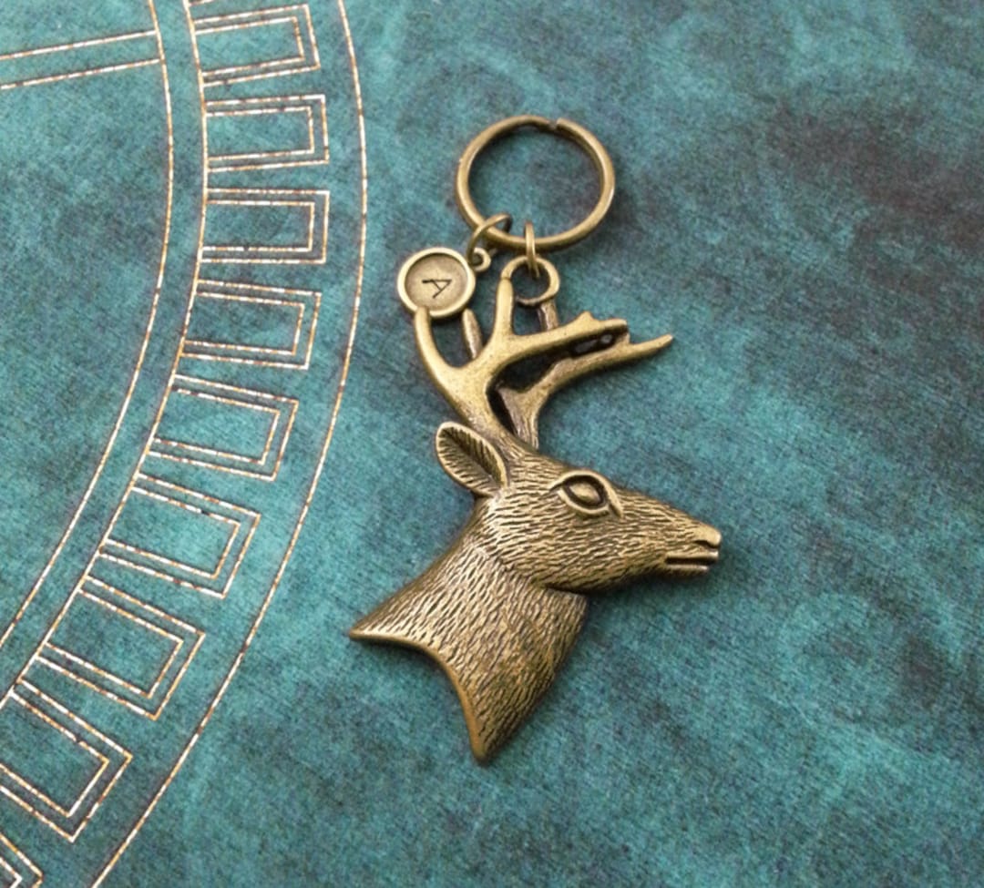 Deer Keychain LARGE Bronze Deer Keyring Personalized Antlers Keychain ...