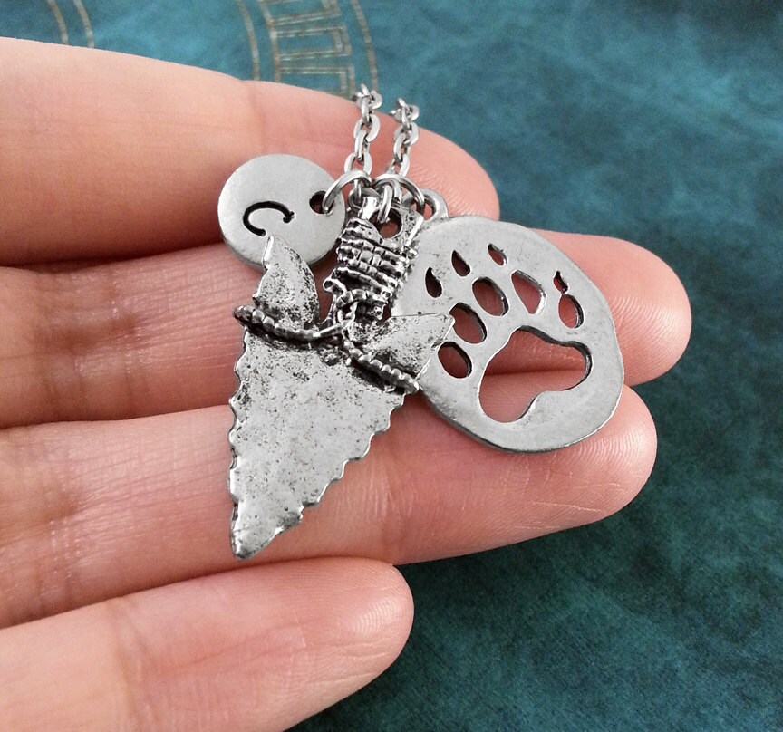 Arrowhead Keychain Bear Print Necklace Personalized - Etsy