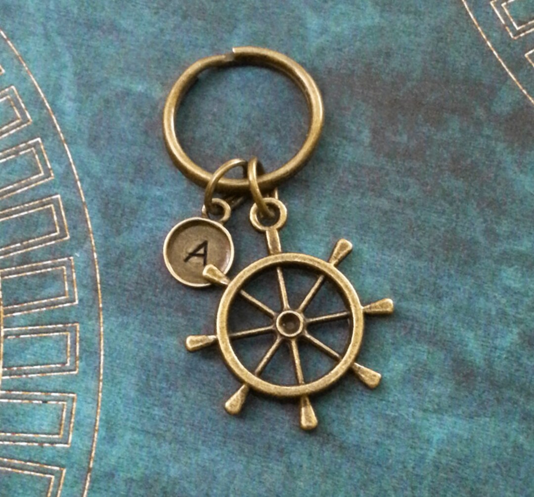 Ship Wheel Keychain SMALL Bronze Wheel Keyring Personalized Keychain ...