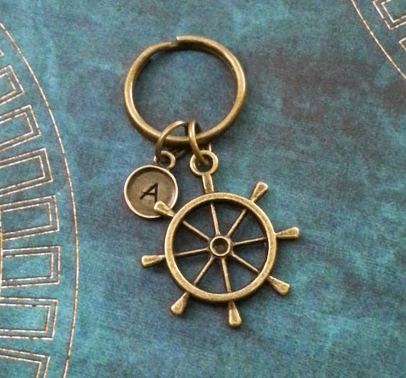 Ship Wheel Keychain SMALL Bronze Wheel Keyring Personalized | Etsy