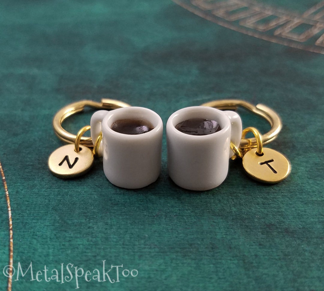 Coffee Keychain SET of 2 SMALL Coffee Cup Keyrings Sisters Keychain ...