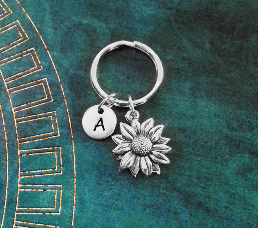 Sunflower Keychain VERY SMALL Silver Sunflower Keychain Flower Keychain ...
