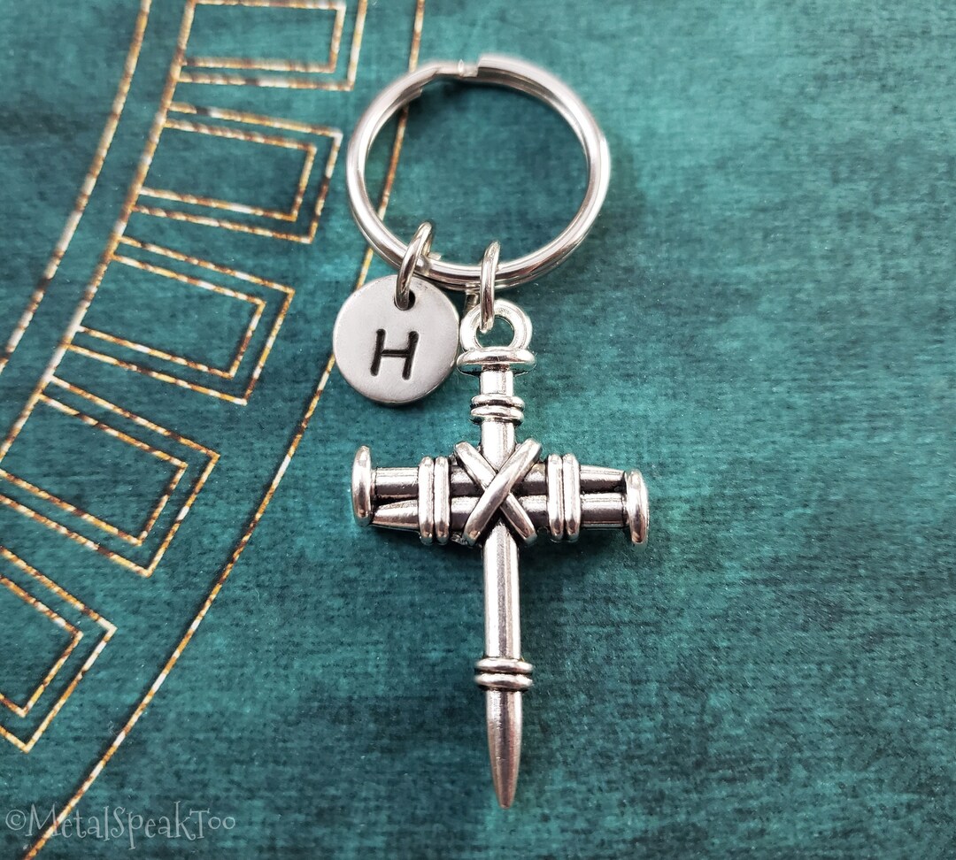 Cross Keychain SMALL Cross Keyring Nail Cross Charm Christian Keychain ...