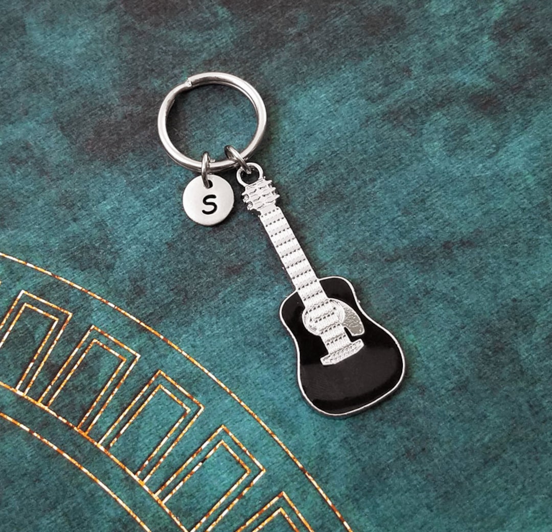 Guitar Keychain SMALL Black Guitar Keyring Charm Keychain Guitarist ...