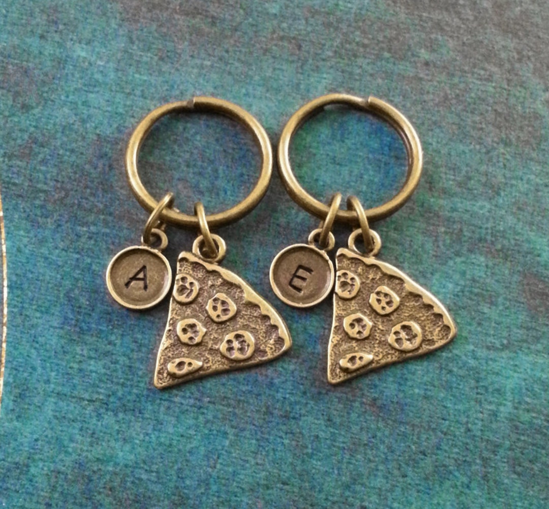 Pizza Keychain SMALL Bronze Pizza Slice Keychain Best Friend Keychains ...