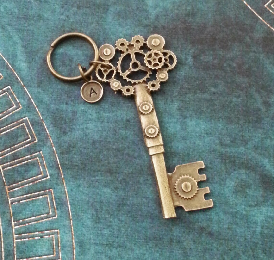 Key Keychain Bronze Skeleton Key Keyring Steampunk Keychain | Etsy