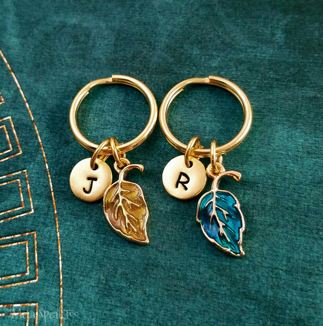 Leaf Keychain SET of 2 SMALL Leaf Keyrings Couple Keychain Sisters ...