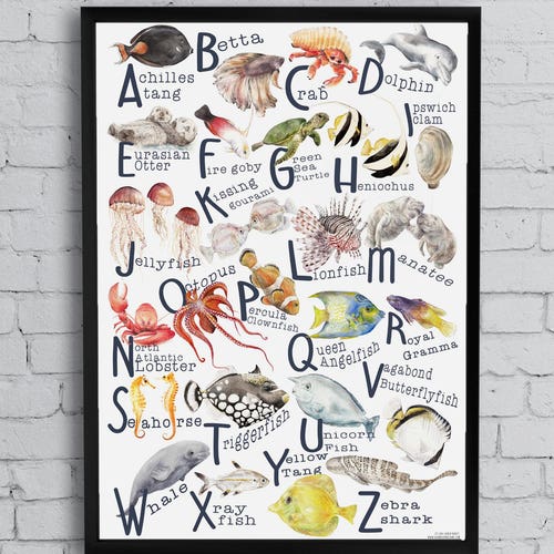 Under the Sea A to Z: ABC Fish Alphabet Poster Original | Etsy