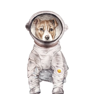 Laika Dog Astronaut Space Puppy Watercolor Limited Edition Print 8.5x11 ...