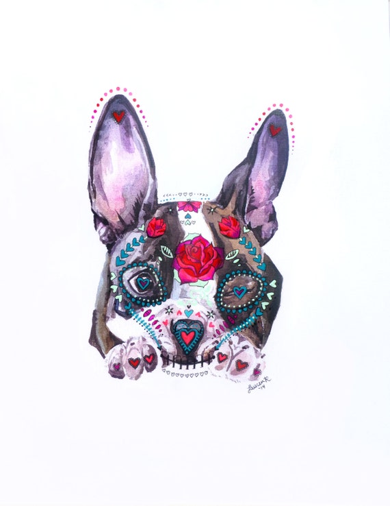 Sugar Skull Boston Terrier Puppy: Mixed media dia de los | Etsy
