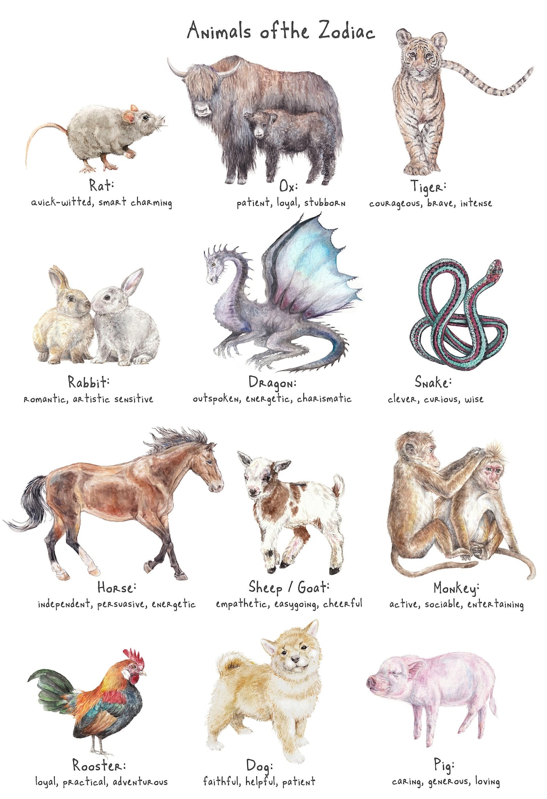 Animals of the Zodiac Poster - Original Watercolors - Etsy