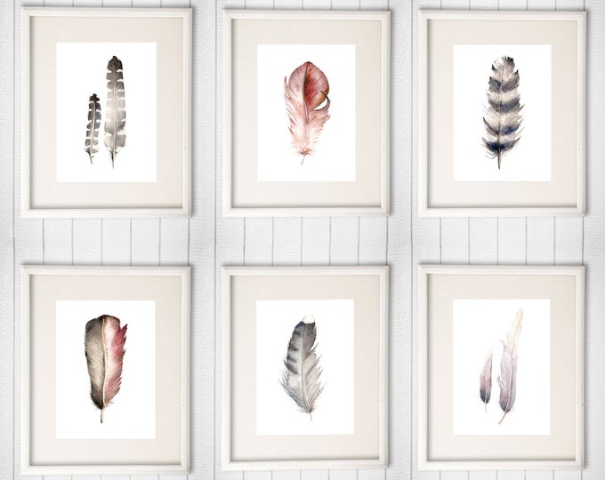 8.5 X 11 Single Watercolor Feather Print: You Choose From 9 Designs - Etsy