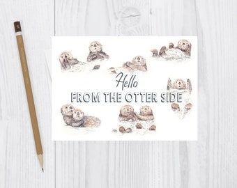 Hello From the Otter Side Blank Greeting Card Cute Animal Pun Otters ...