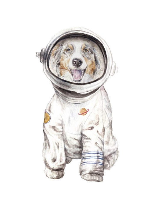 Astronaut Dog Drawing Astronaut Dog In A Space Suit, Holding His