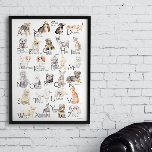 Dog Alphabet Poster ABC Animals Watercolor Alphabet Nursery - Etsy