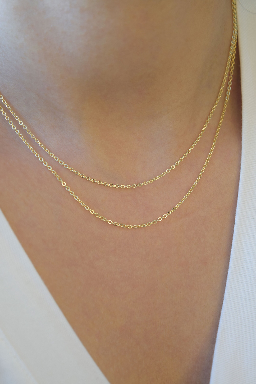 Two Chains in One Necklace . Double Cable Chain Necklace. - Etsy