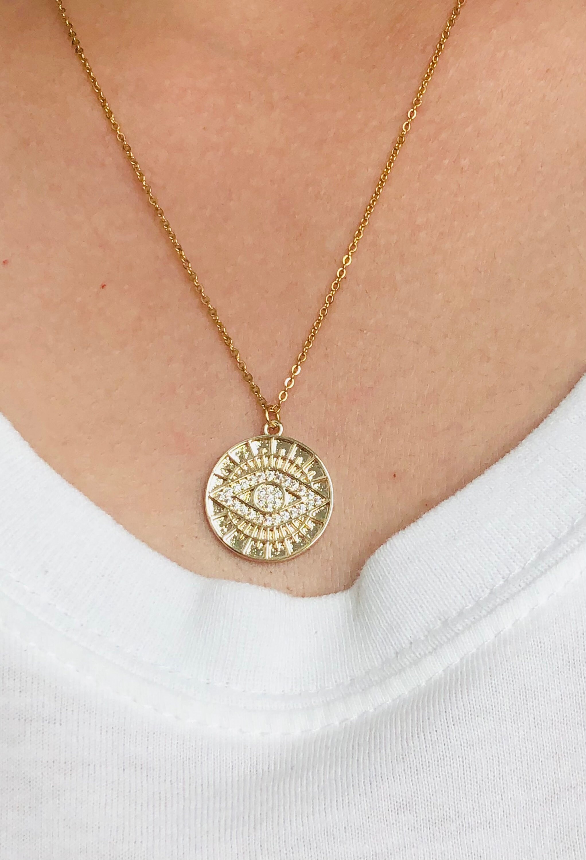Evil eye Necklace . Eye of Protection Coin. CZ Medallion | Etsy