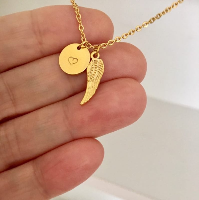 Angel Wing Necklace . Initial Necklace With Wing Charm . Gift | Etsy