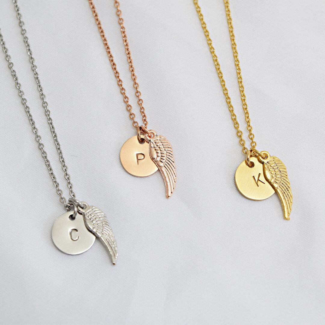 Angel Wing Necklace . Initial Necklace With Wing Charm . Gift - Etsy
