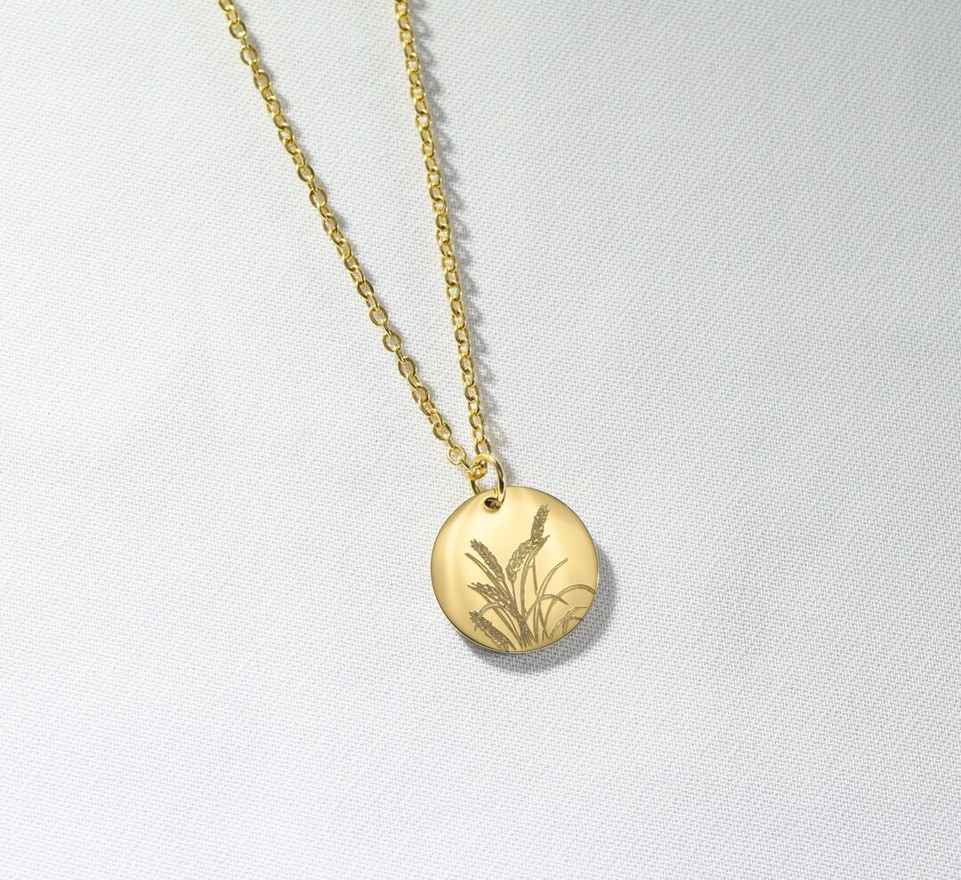 Wheat Stalk Necklace . Celebration Gift, Wild Flower Pendant in Gold or ...