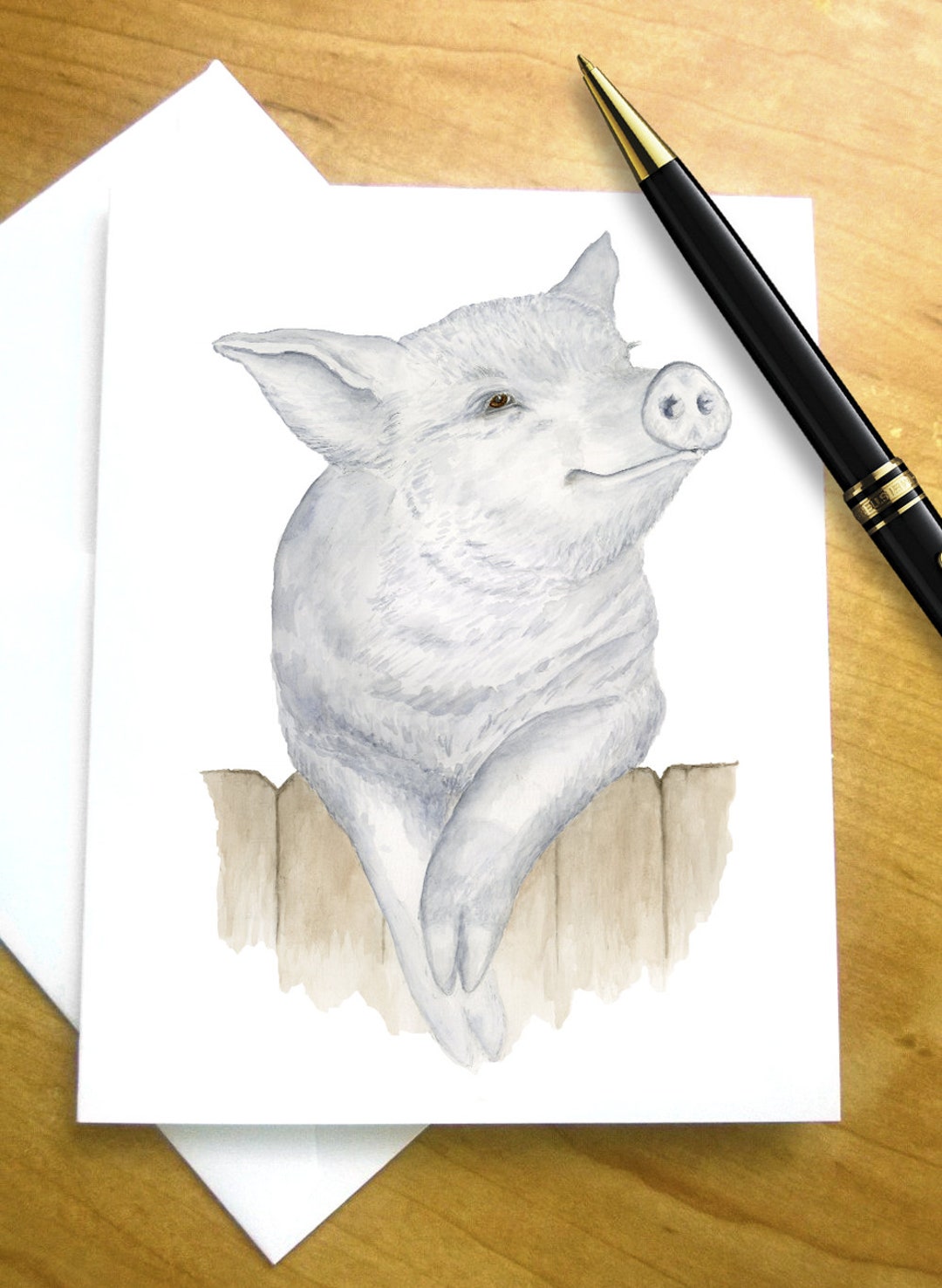 PIG GREETING CARD, Cute Watercolor Animal Card, Pig Get Well Card, Pig ...