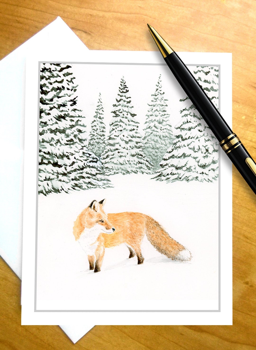 Watercolor Fox Note Cards: Winter Wildlife Stationery Set, Holiday ...