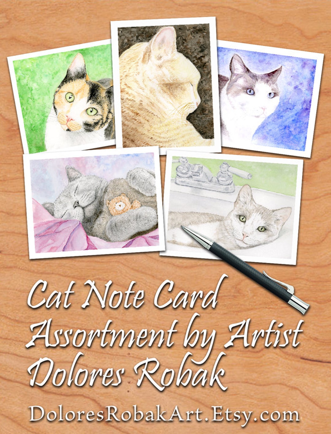 CAT NOTE CARDS, Cat Stationary, Watercolor Cats Notecards, Thank You ...