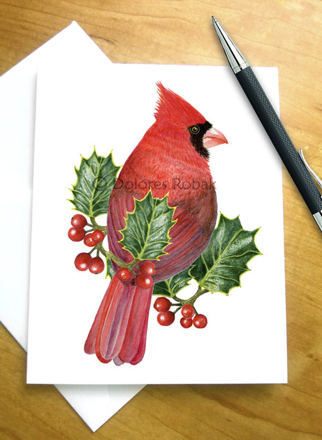 CARDINAL CHRISTMAS CARDS Set, Red Bird Holly Christmas Cards, Bird ...
