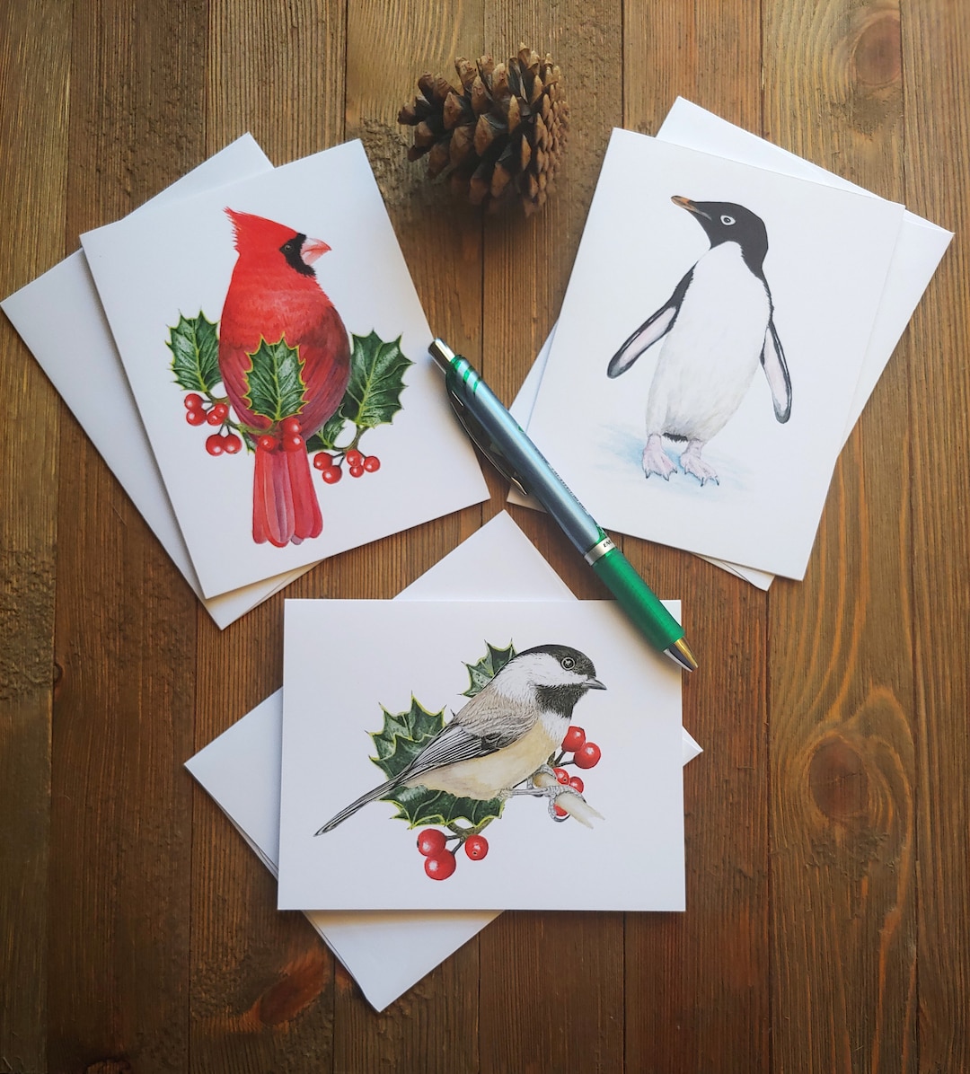 BIRD CHRISTMAS Cards: Set of Six WATERCOLOR Bird Holiday Cards, 2 Each ...
