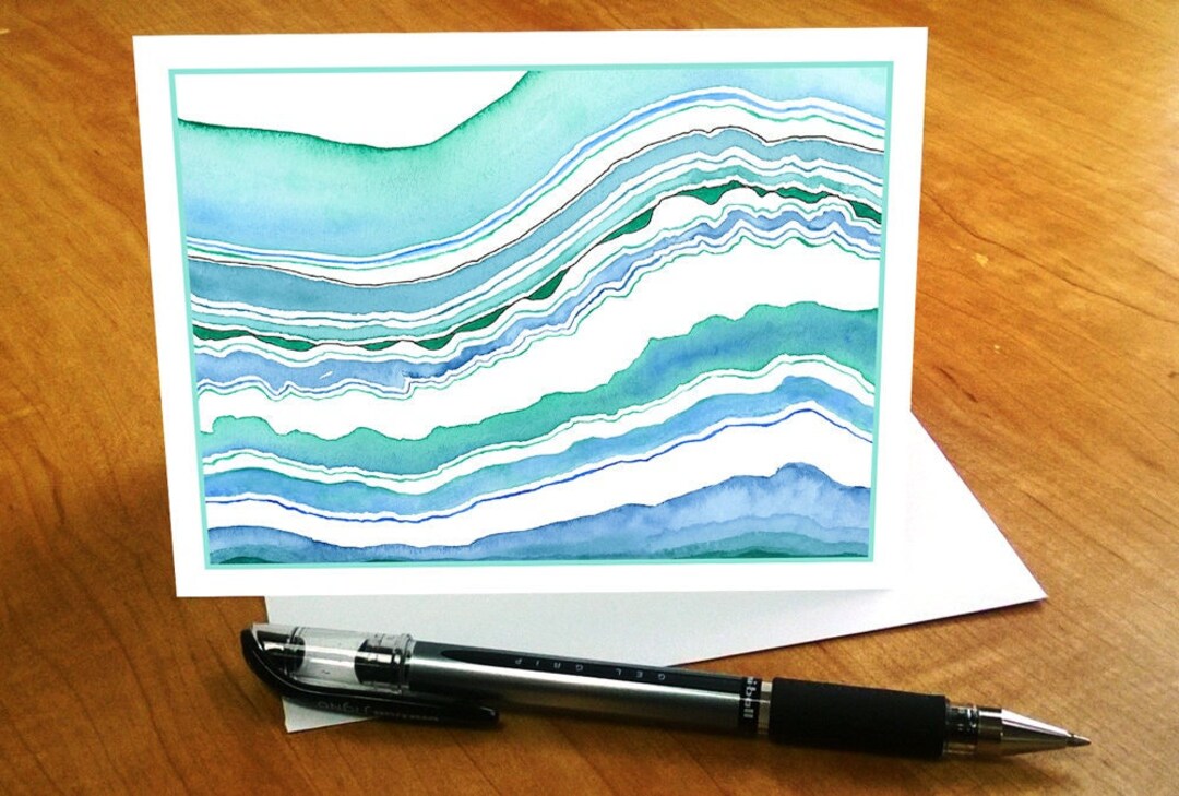 BEACH NOTE CARDS, Ocean Note Cards, Blue Green Watercolor Stationary ...