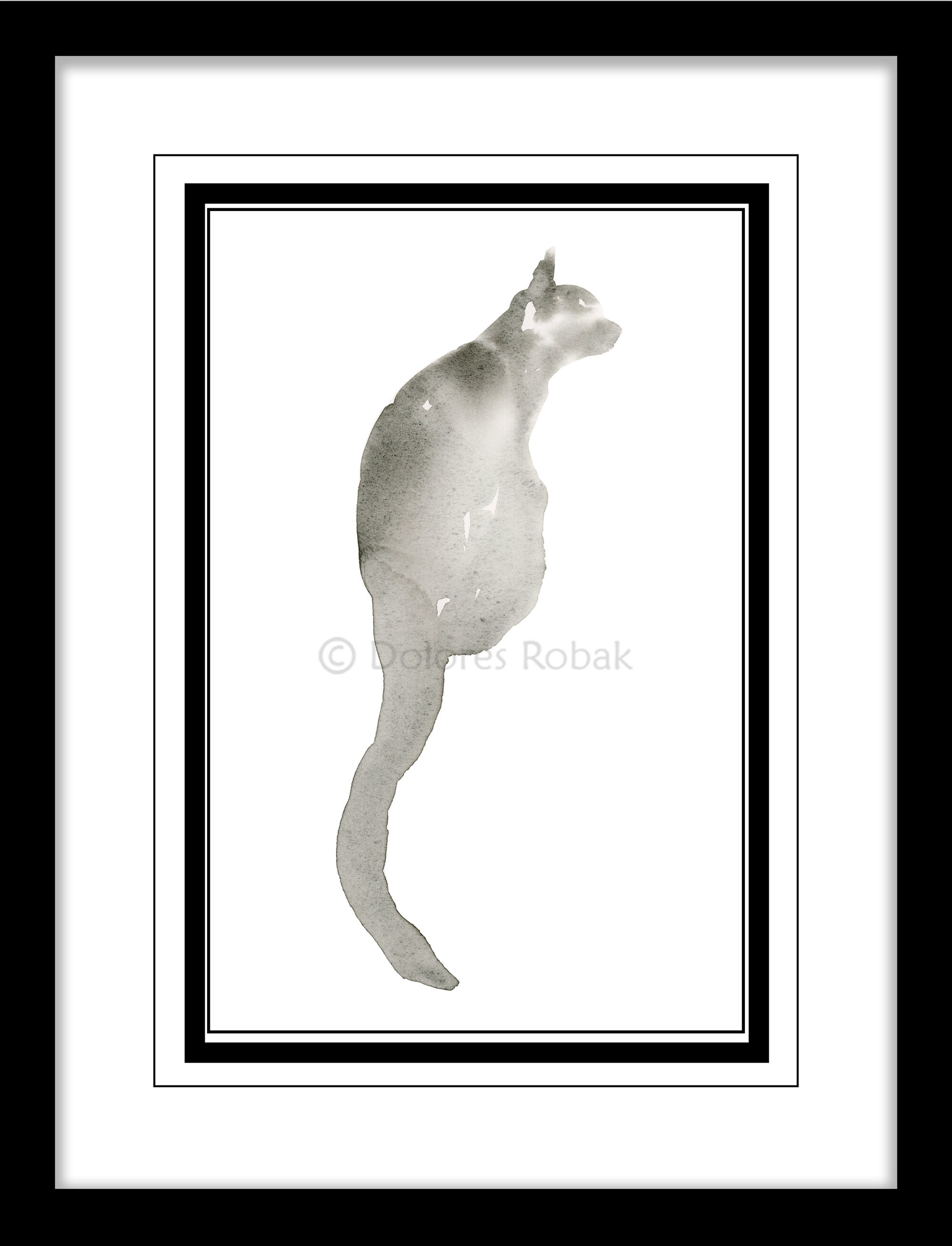 GRAY CAT ART, Grey Cat Watercolor Print, Soft Abstract Gray Cat Wall ...