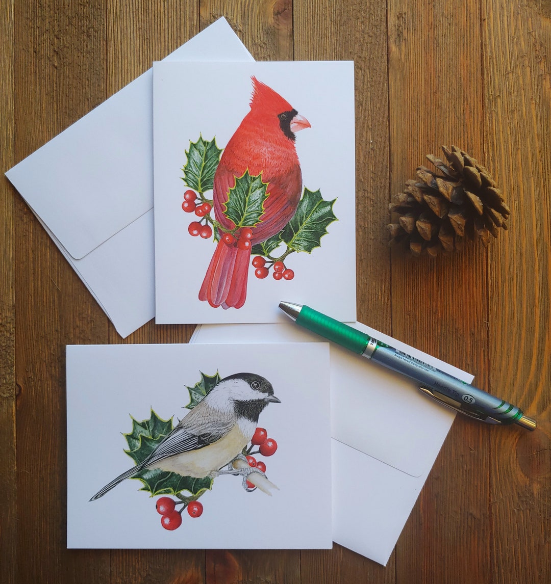 BIRD CHRISTMAS CARDS Set, Watercolor Bird Christmas Cards, Bird Holiday ...