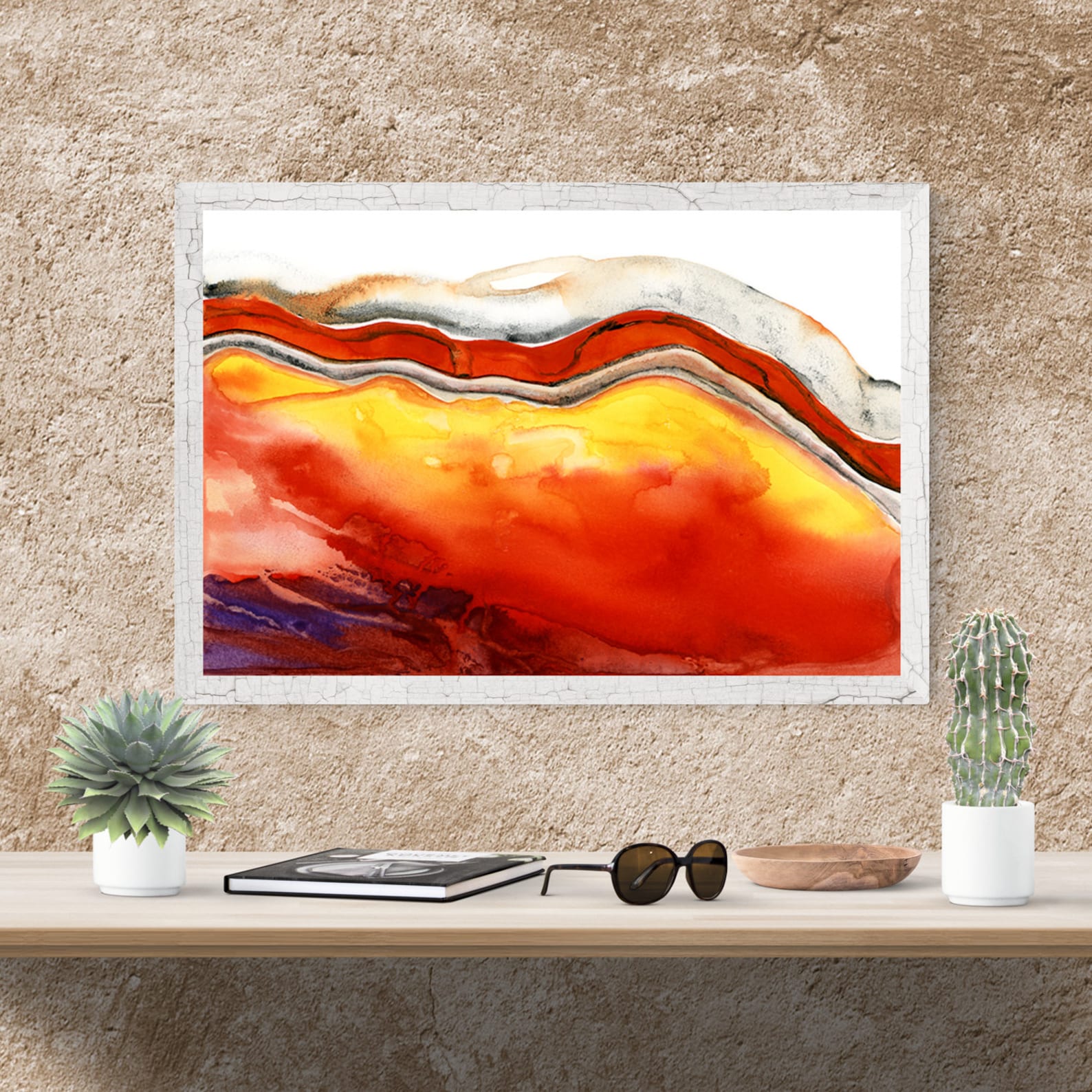 Abstract Southwestern Watercolor Art Print: Bold Colorful Desert Canyon ...