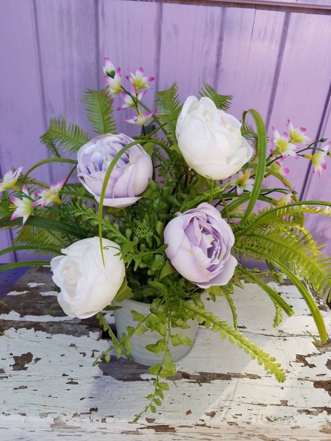 Lavender & White Rose Silk Flower Centerpiece Floral - Etsy