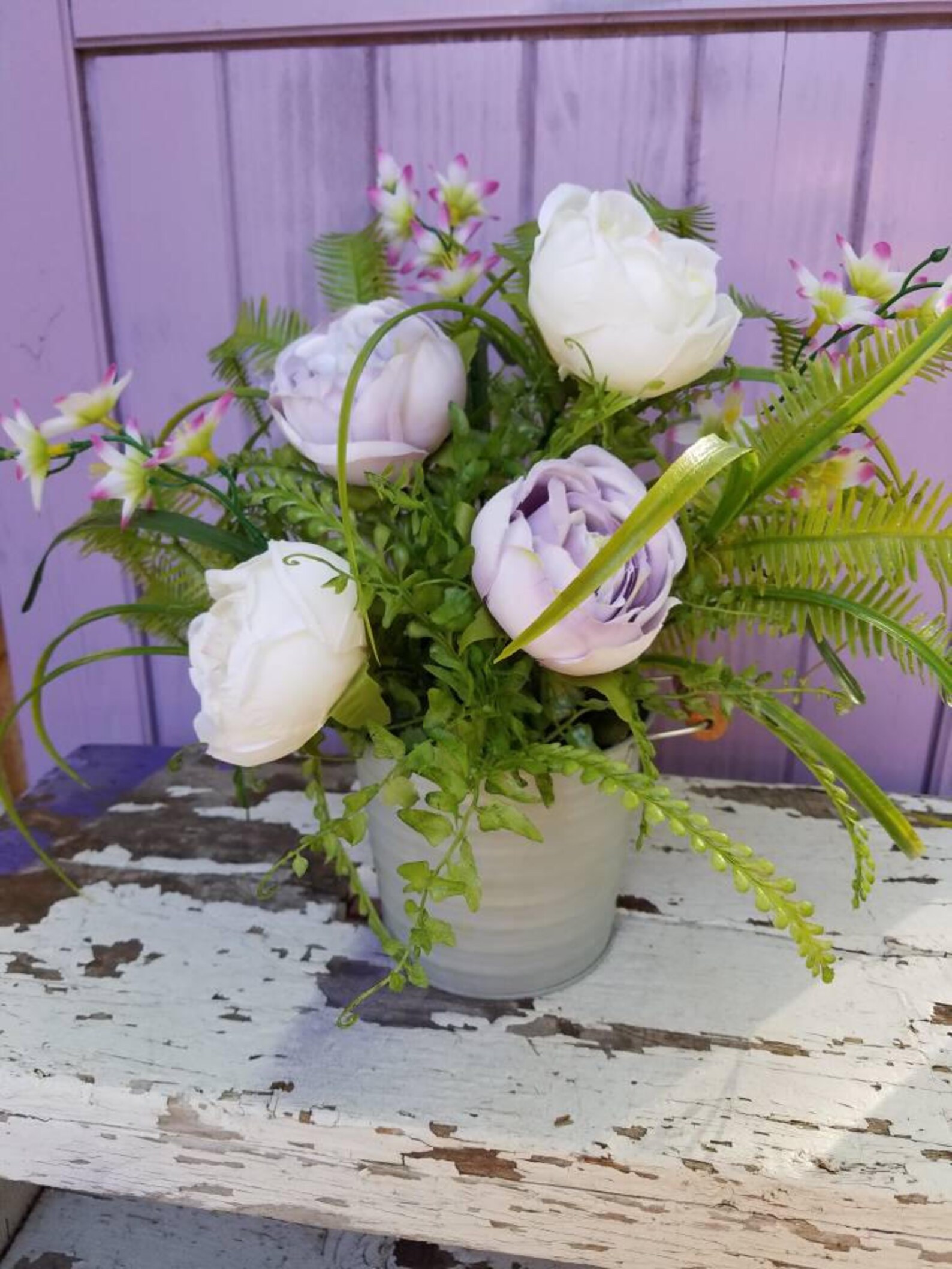 Lavender & White Rose Silk Flower Centerpiece Floral - Etsy