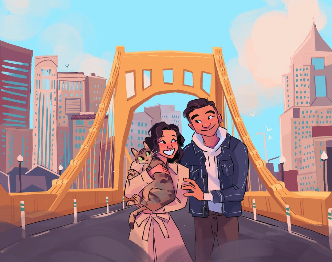 Custom Illustration THREE Characters, Custom Artwork, Paper Anniversary ...