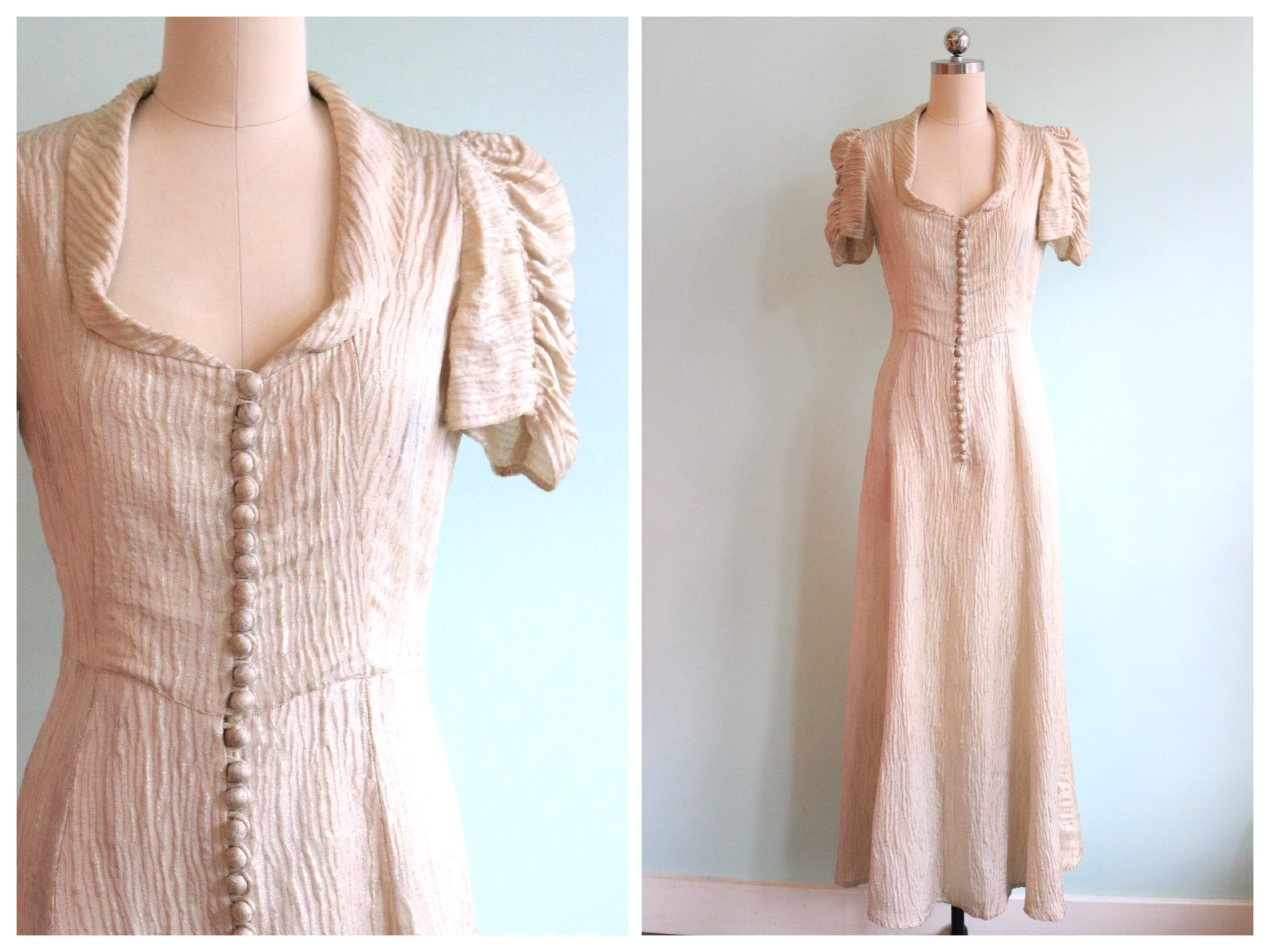 Vintage 1930s Champagne Textured Button Down Gown Size Small | Etsy