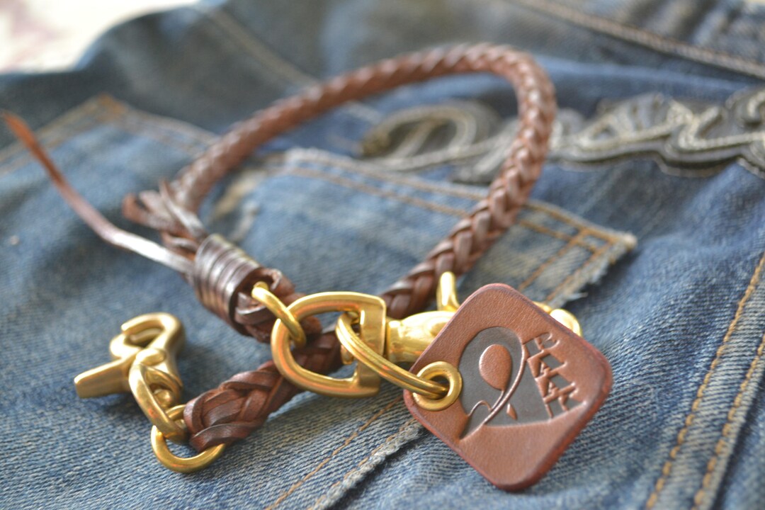Handmade Braided Leather Chain Strap for Wallet Keyring Bikers Clips ...
