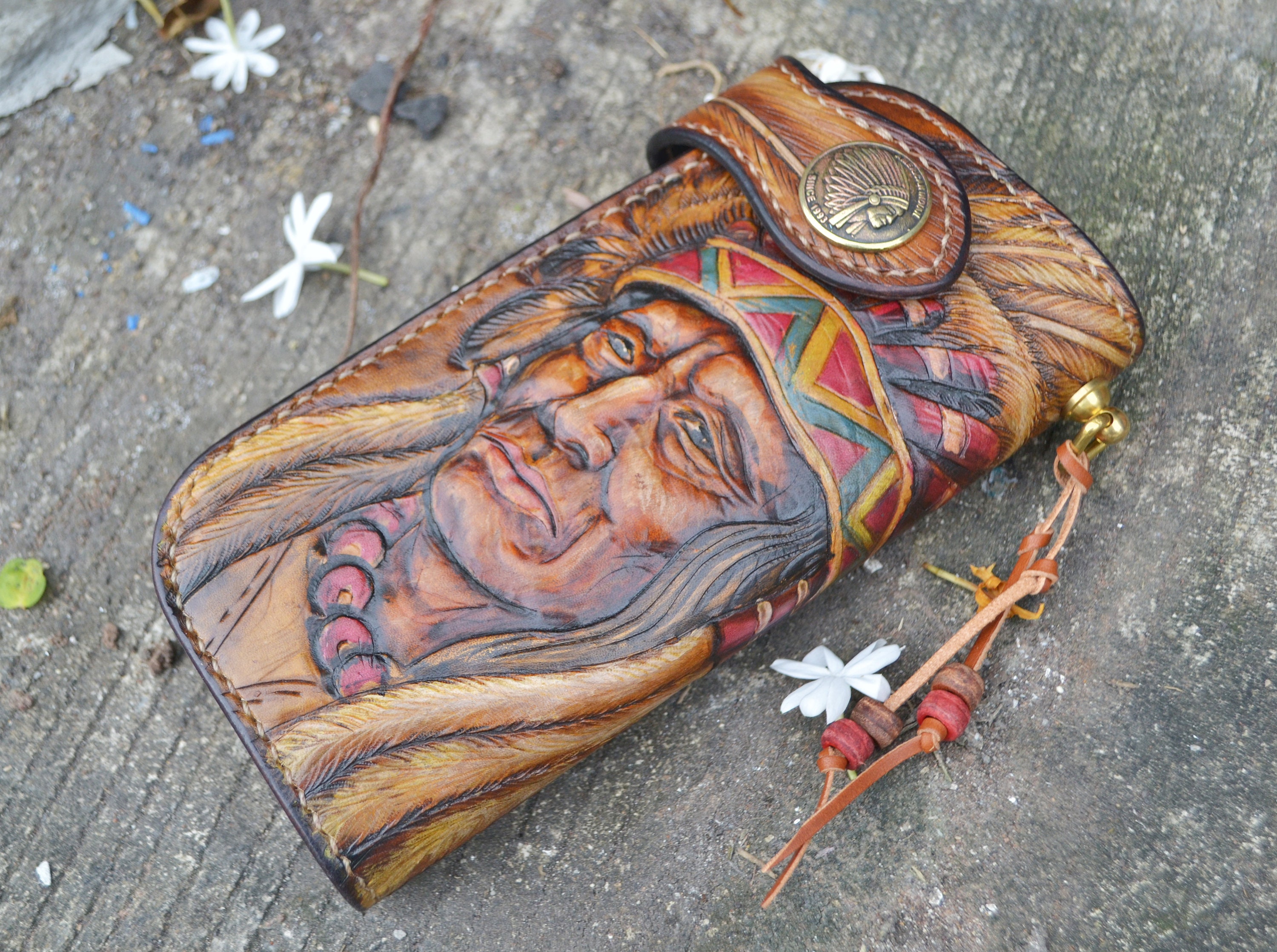 Hand painted leather wallet Wallet with American Indian Hand | Etsy