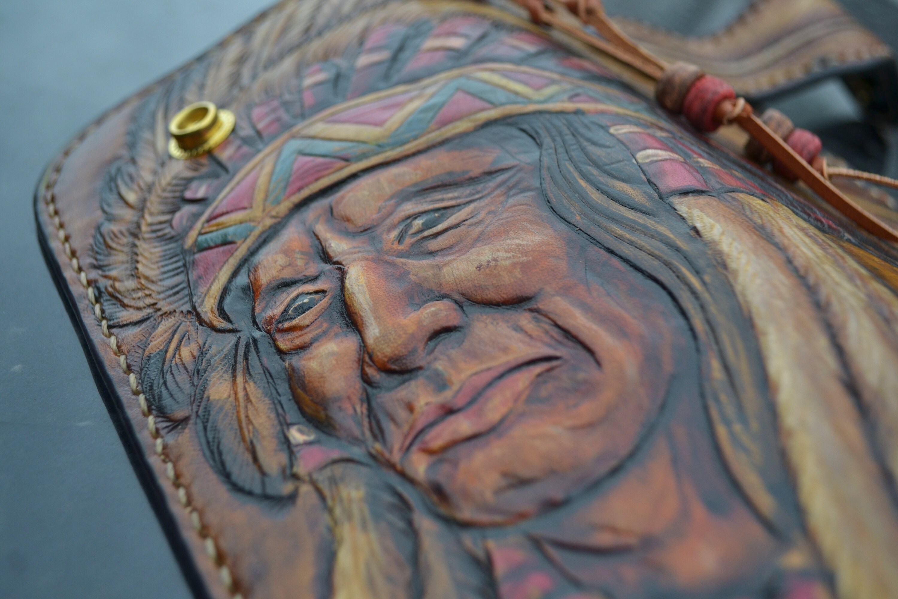 Hand painted leather wallet Wallet with American Indian Hand | Etsy