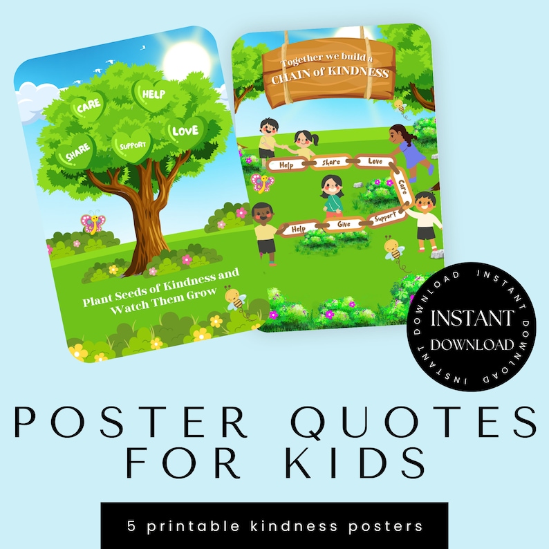 5 Poster Quotes for Kids About Kindness | INSTANT DOWNLOAD | Homeschool ...