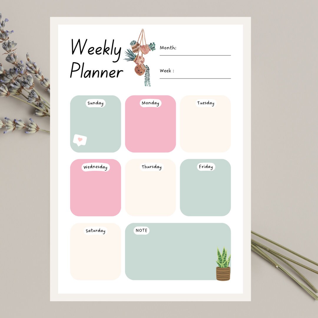Weekly Planner, Cute Planner, Template, Editable, Week at a Glance ...