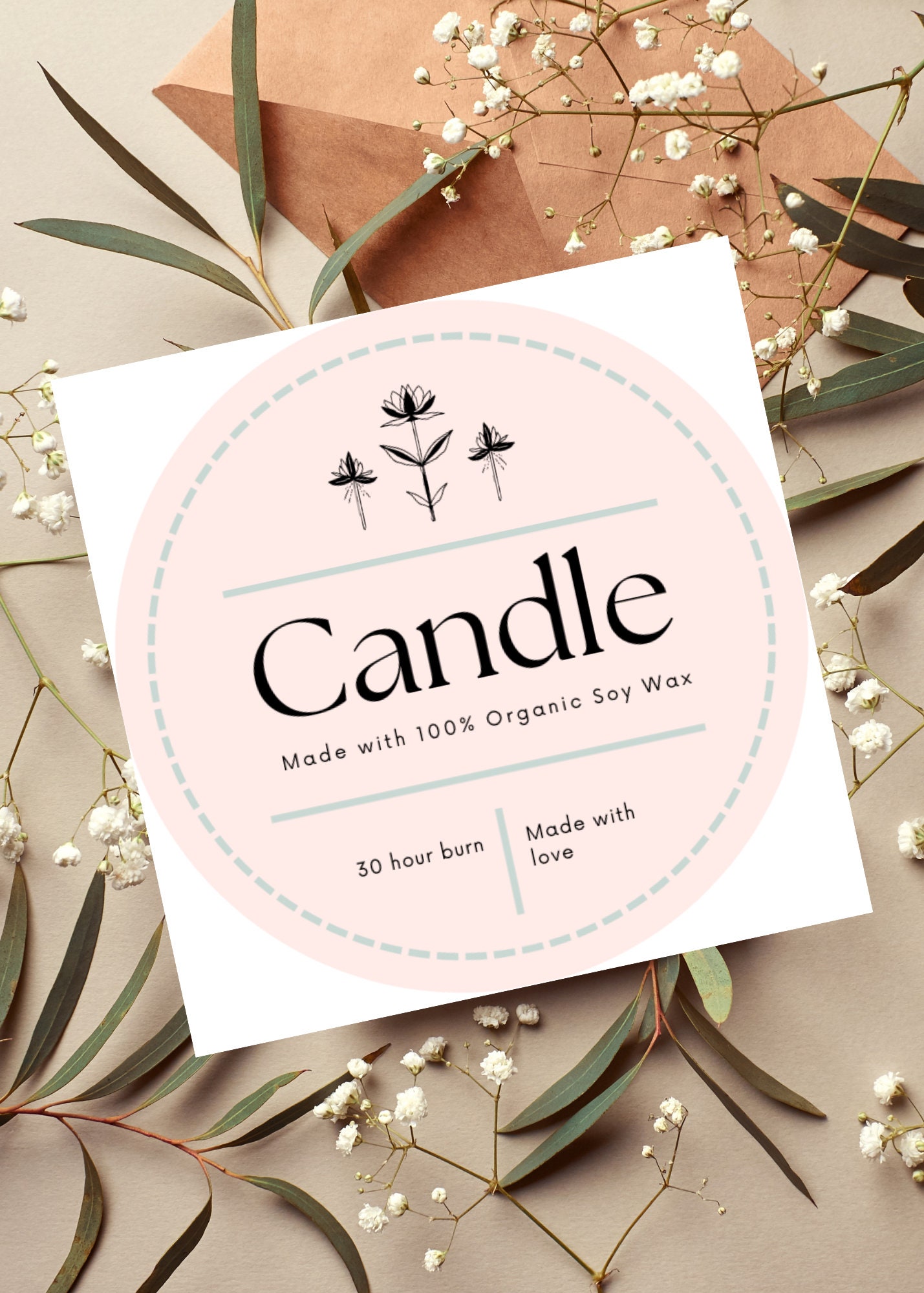Minimalist Modern Candle Circle Label - Canva Template - Sticker Lable ...