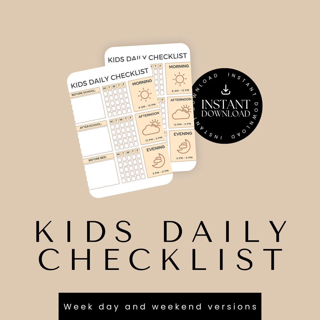 Kids Daily Checklist | INSTANT DOWNLOAD | ADHD Support | Organisation ...