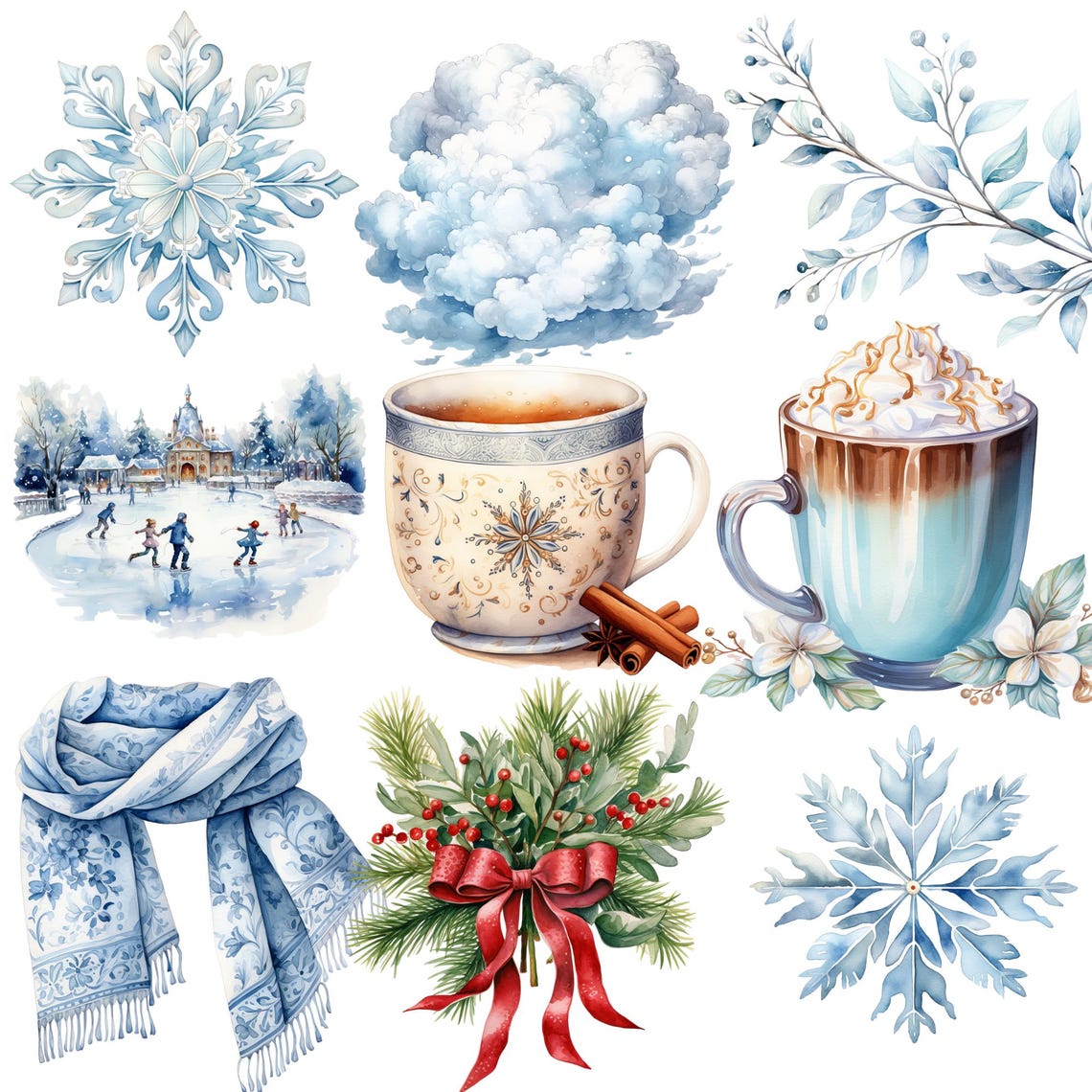 Frosty Winter Watercolor Clipart Bundle | INSTANT DOWNLOAD | Frozen ...